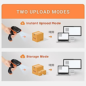 Tera Barcode Scanner Wireless 1D Laser Cordless Barcode Reader with Battery Level Indicator, Versatile 2 in 1 2.4Ghz Wireless and USB 2.0 Wired