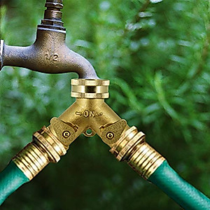 ATDAWN 2 Way Brass Hose Splitter, 3/4" Brass Hose Connectors, Y Connector Garden Hose Adapter, 2 Pack