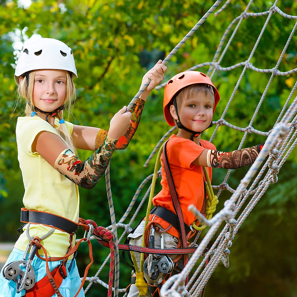 Jecery 16 Pcs Temporary Tattoo Sleeve for Kids, Fake Slip on Arm Sunscreen Sleeves, UV Sun Protection Cooling Arm Sleeves for Kid Child