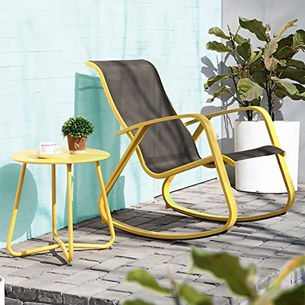 Lounge Chair, Patio Lounge Chairs Upholstered Rocking Chair, Rubber Wood Frame Rocker Chair with Detachable Cushion, PP Cotton Padded Seat for Living Room Balcony, Support 150KG Durable (Color : A) (