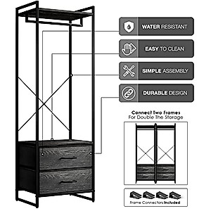 Sorbus Clothing Rack with Drawers - Clothes Stand Dresser - Wood Top, Steel Frame, & Fabric Drawers - Tall Closet Storage Organizer - Stand Alone Garment Rack for Hanging Shirts, Dresses, & Jackets