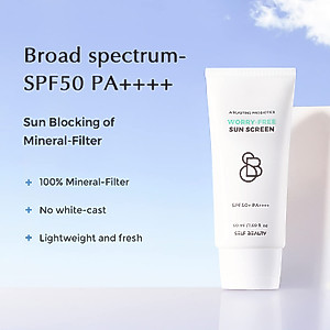 SELF BEAUTY Ultra Lightweight Mineral Facial Sunscreen SPF 50 1.69 fl.oz - Broad Spectrum PA++++ Korean Skincare No-White Cast Non-Greasy Hydrating Face with Hyaluronic Acid Sheer Tinted 50ml