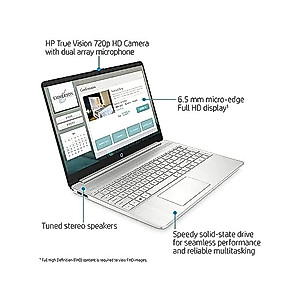 HP 2022 15.6" FHD Laptop, AMD Ryzen 5-5500U Processor, 32GB RAM, 1TB PCIe SSD, AMD Radeon Graphics, HD Webcam, Wi-fi, Bluetooth, Win 11, Silver, 32GB SnowBell USB Card