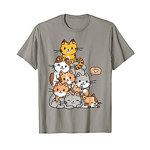 Cute Kawaii Cat Kitty Meowtain Cats Pile Chibi Women Girls T-Shirt