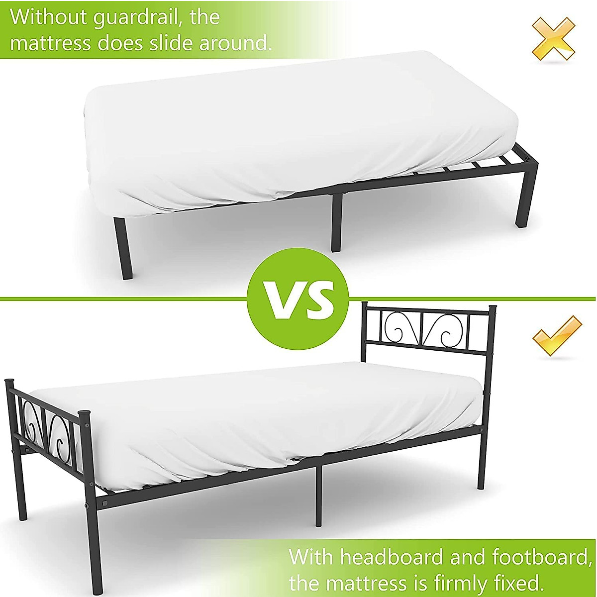 Twin Bed Frames Black for Boys Teenagers Adult, Single Platform Steel Bed Frame with Storage Girls Twin Size Beds Mattress Foundation Metal Slats Support with Headboard Footboard No Box Spring Needed