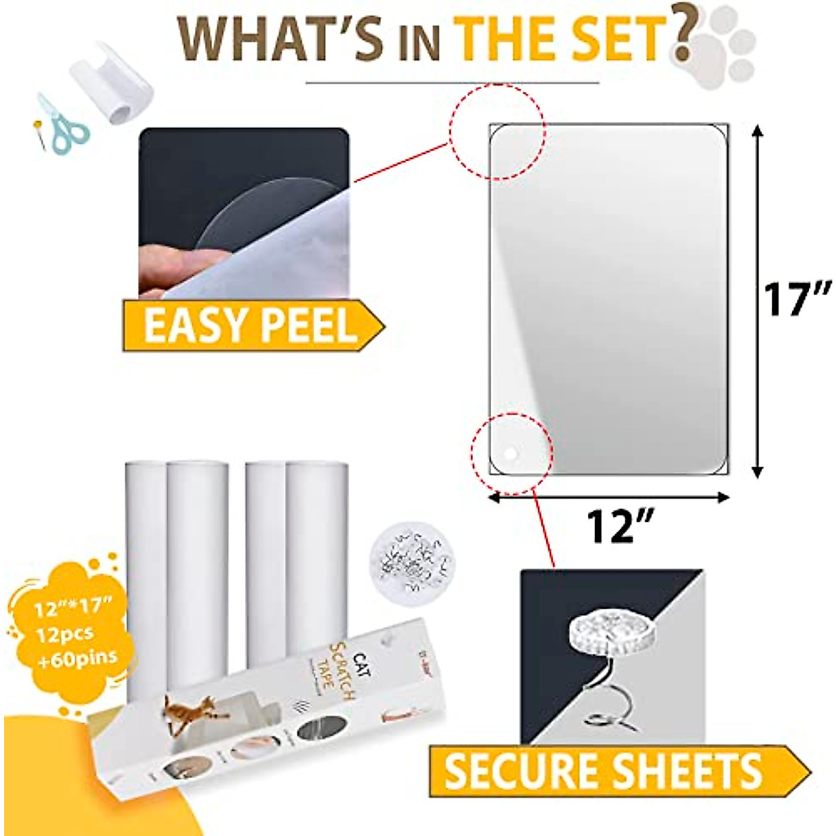 U-LIAN 12 Pack Anti Scratch Furniture Protector Couch Protector for Cats Couch Corner Scratch Furniture Protector Cat Tape Gift Scratching Deterrent Plastic Covers for Sofa Training 17" L x 12" W