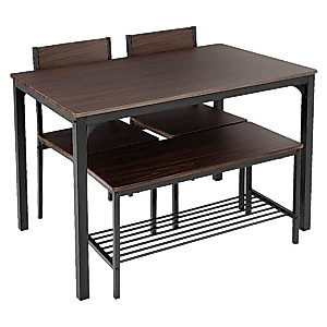 DlandHome Dining Table Set, Kitchen Table Set Breakfast Table Set, 4 Piece Kitchen Dining Room Table Sets with 2 Chairs and 1 Bench, Kitchen Coffee Table Set Modern Table Set