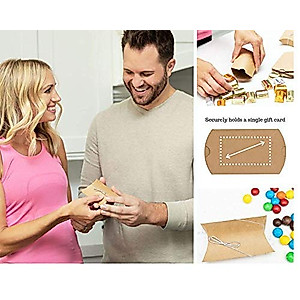 50pcs Kraft Pillow Boxes with 50pcs Silver Elastic Ties - Jewelry Packaging - Gift Card Holder - Soap Packaging - Small Gift Box, Wedding Favors