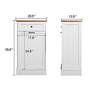 New Kitchen Trash Cabinet,Tilt Out Trash Cabinet with Solid Hideaway Drawer,Free Standing Wooden Kitchen Trash Can Recycling Cabinet Trash Can Holder,Removable Bamboo Cutting Board (White)