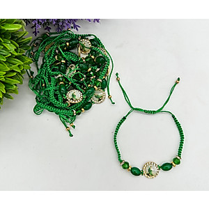 12 PCS San judas tadeo Bracelet Handmade Medal Adjustable String Green Rope Bracelets Religious Prayer Jewelry Gift For Women Men- Green (49GR)