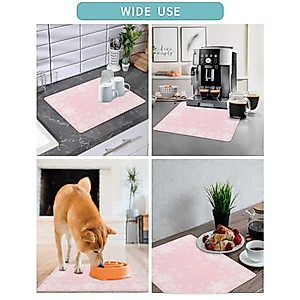 LaBLUUX Coffee Mat for Counter, Christmas Winter Snowflake Pink Absorbent Hide Stain Coffee Bar Mat, Non-Slip Coffee Bar Accessories Kitchen Drying Mat Fit Under Coffee Maker Espresso Machine