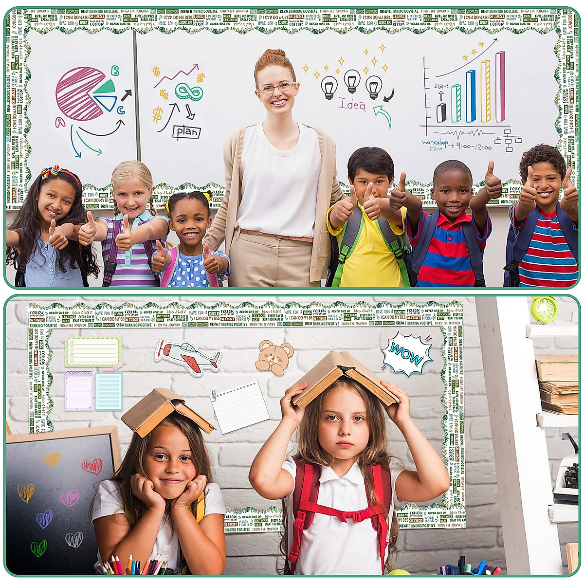 60 Pcs Boho Inspirational Quotes Bulletin Board Border Motivational Bulletin Board Decoration Inspirational Border Paper Scalloped Quote Border for Classroom Office Wall Decors, 12 x 3 Inches