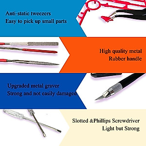 JUNYAOHSU Gundam Model Tools Kit, 34pcs Hobby Tool Set, Pliers, Separator, Files, Screwdriver, Tweezers, Polishing Strip, Graver, Blades for Buildings, Gundam, Robots Models Minature