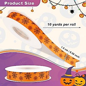 Halloween Ribbon 10 Yards Orange Ribbon 5/8" Grosgrain Ribbon Spider Cobweb Ribbon Halloween Ribbon Thin for Gift Wrapping Crafts DIY Halloween Packaging Ribbon Ribbed Ribbon Halloween Decor