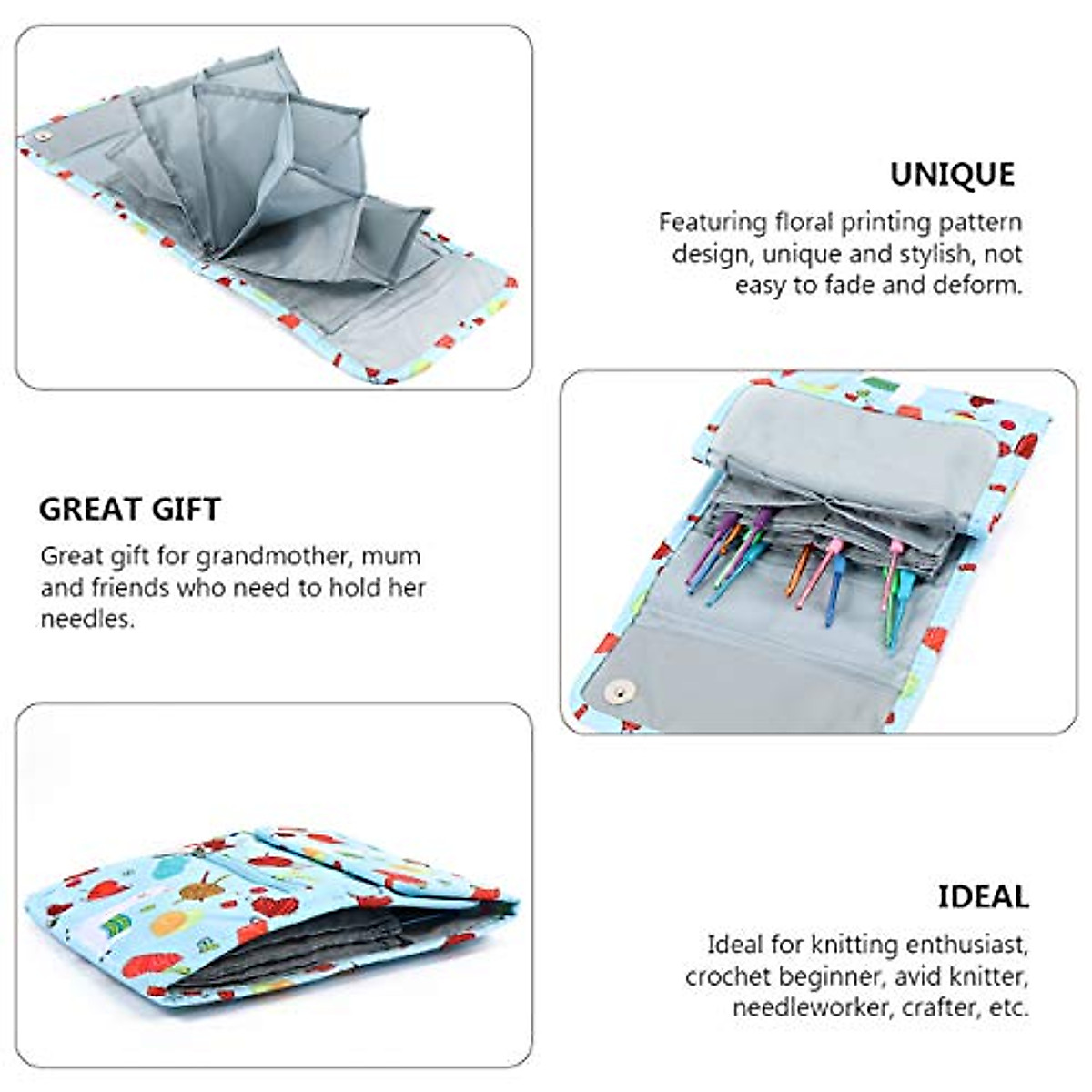 EXCEART Crochet Hook Case Portable Empty Sweater Knitting Needles Zipper Bag Tote Pouch Travel Storage Organizer for Knitting Sewing Accessories