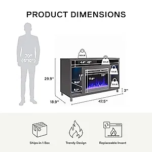 Ameriwood Home Lumina Fireplace TV Stand for TVs up to 48", Graphite Gray