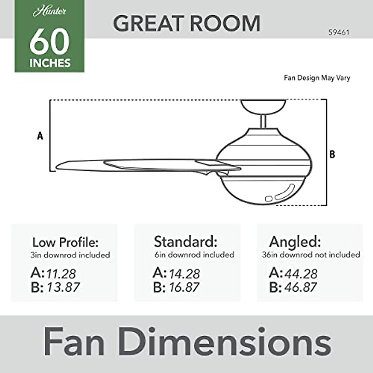 Hunter Fan Company 59461 Warrant 60 Inch Multiple Speed Ceiling Fan with LED Light, Remote Control, and Reversible Blades, Noble Bronze Finish
