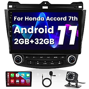 2GB+32GB Android 11 Car Stereo for Honda Accord Radio 7th 2003-2007: 10 Inch Touch Screen Car Radio with Wireless Apple Carplay Android Auto Split Screen GPS BT FM HiFi Mic Rear Camera