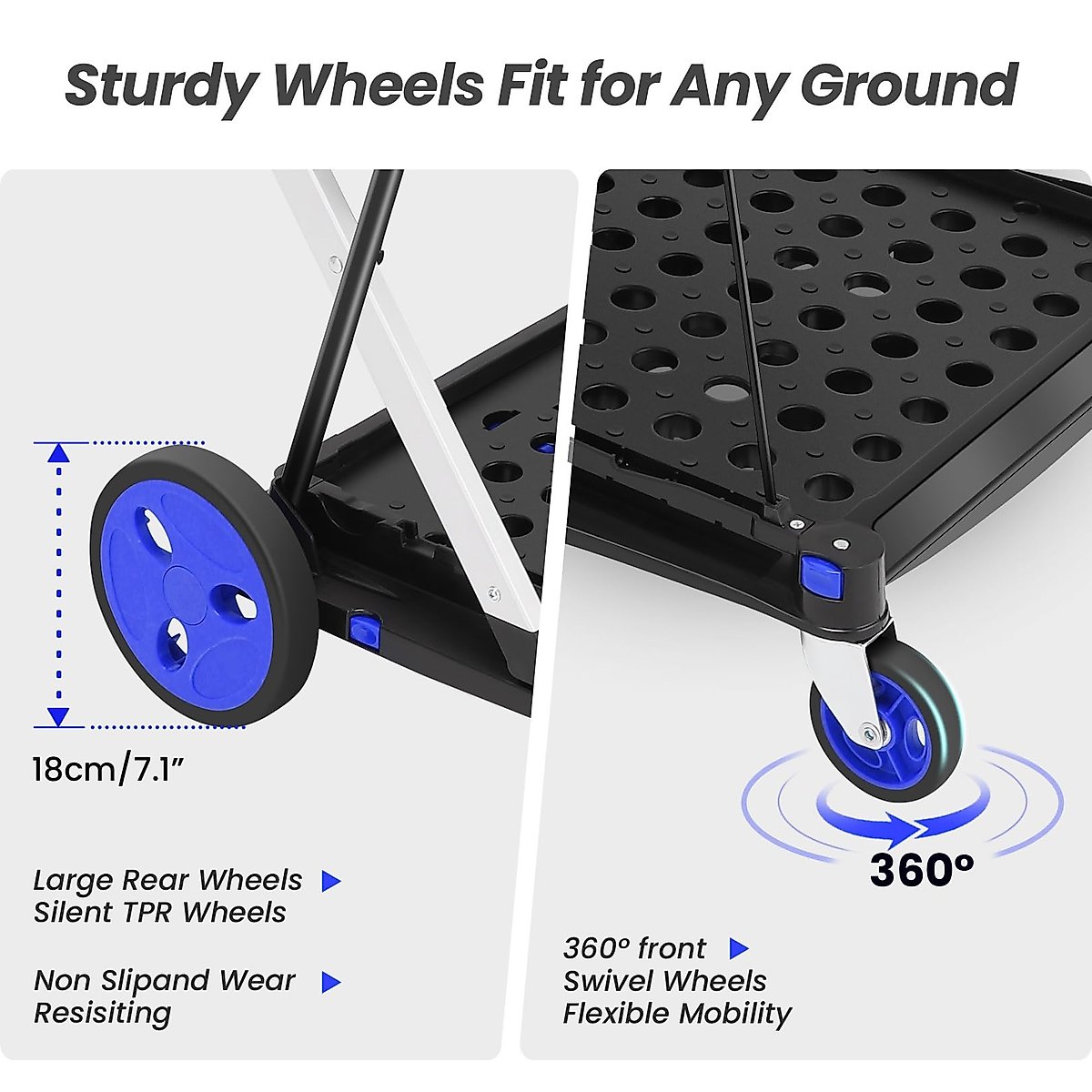 COOCHEER Collapsible Utility Cart Multifunction Collapsible Carts, Mobile Folding Trolley, Collapsible Hand Truck and Dolly, Shopping Cart with Storage Crate, Shopping Cart Folding Trolley, Blue