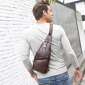 BULLCAPTAIN Cross body Bags for Men Leather Sling Bag Casual Daypacks Chest Bags Shoulder Bag Travel Hiking Backpacks (Coffee)