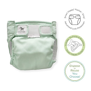 Amazing Baby Hybrid Cloth Diaper Cover/Swim Diaper, Small, Sz 2 (8-15 lbs), Use Boosties Disposable or Reusable Inserts, Pastel SeaCrystal, SmartNappy Set: Cover + Tri-Fold + Booster Pad