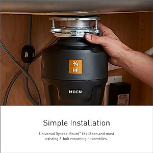 Moen Prep Series Disposer 1/2 Horsepower Continuous Feed Garbage Disposal featuring Fast Track Technology, Power Cord Included, GT50C