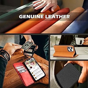 SHIELDON Case for iPhone 14 Pro Max 5G, Genuine Leather Wallet Case Magnetic Cover RFID Blocking Card Holder Kickstand Drop Protection Case Compatible with iPhone 14 Pro Max 6.7" 2022 - Retro Red