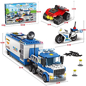 City Police Mobile Command Center Truck Building Blocks Kit Toys, Police Vehicles Series Prison Break Jail Set with Action Cop Motorbike, ATV, Arms Play Set for Boys and Kids Age 5+ (483 Pieces)
