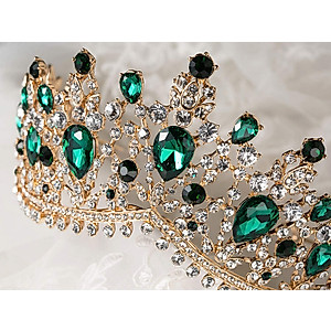 SWEETV Emerald Wedding Tiara for Women, Green Bridal Crown Princess Tiara Headband, Costume Party Accessories for Brithday Halloween Babyshower