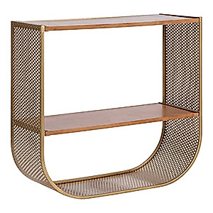Kate and Laurel Urso Arch Floating Side Table, 20 x 19, Gold, Modern Geometric Wood and Metal Shelf