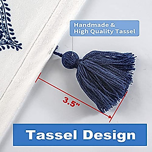 DriftAway Sadie Paisley Medallion Pattern Boho Velvet Room Darkening Unlined Window Curtains with Handmade Tassels for Bedroom Living Room Rod Pocket 2 Panels Each 50 Inch by 84 Inch Navy Blue