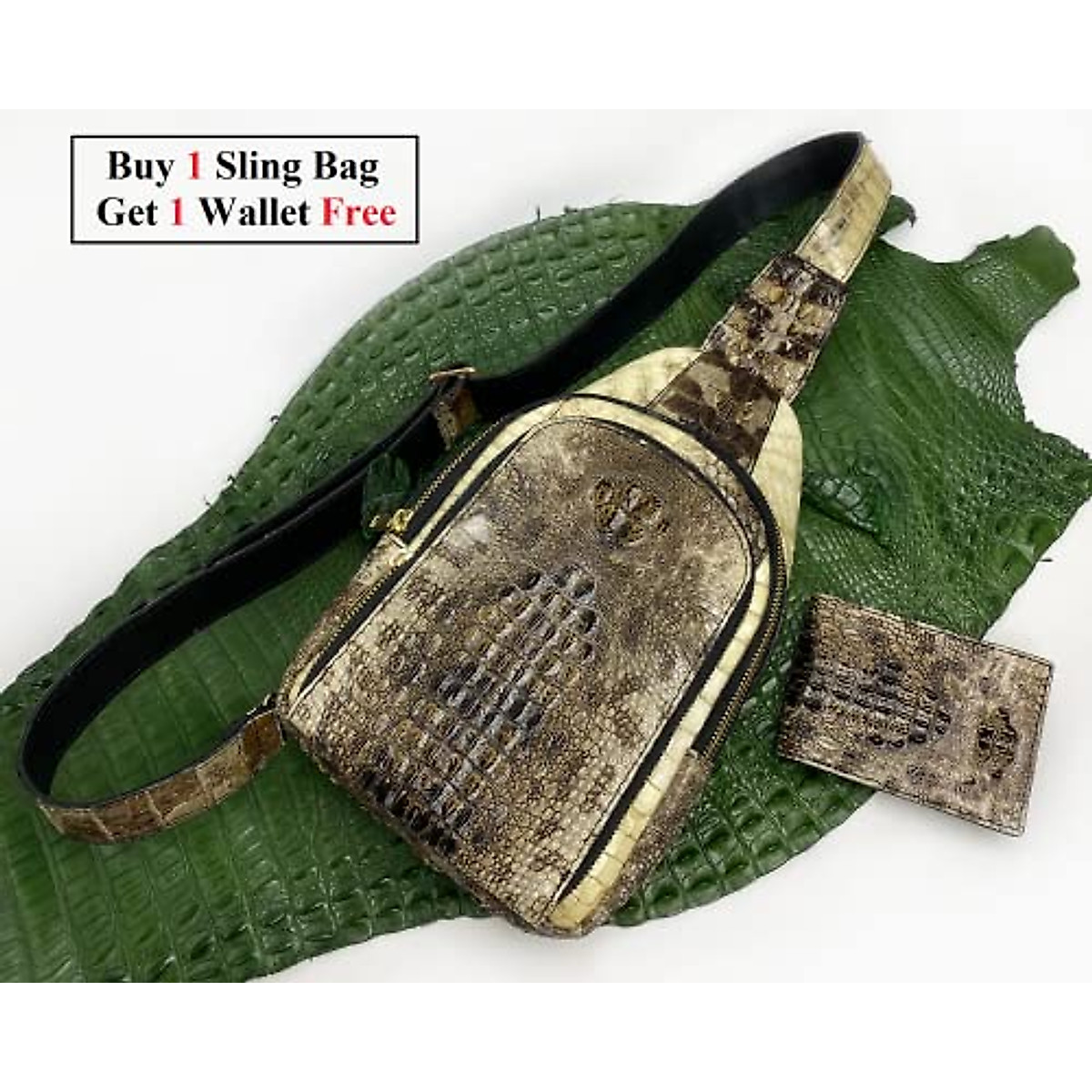 Men Sling Bag Small Crossbody Backpack Chest Bag Alligator Leather One Shoulder Strap Casual Daypack Luxury Original Crocodile for Outdoor Cycling Hiking Travel BACKPACK-55