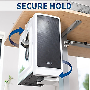 VIVO Adjustable Under Desk and Wall Mount for PC 3.5 - 7.8 inches Wide, Computer Case CPU Holder with Swivel and Secure Locking, White, MOUNT-PC01W