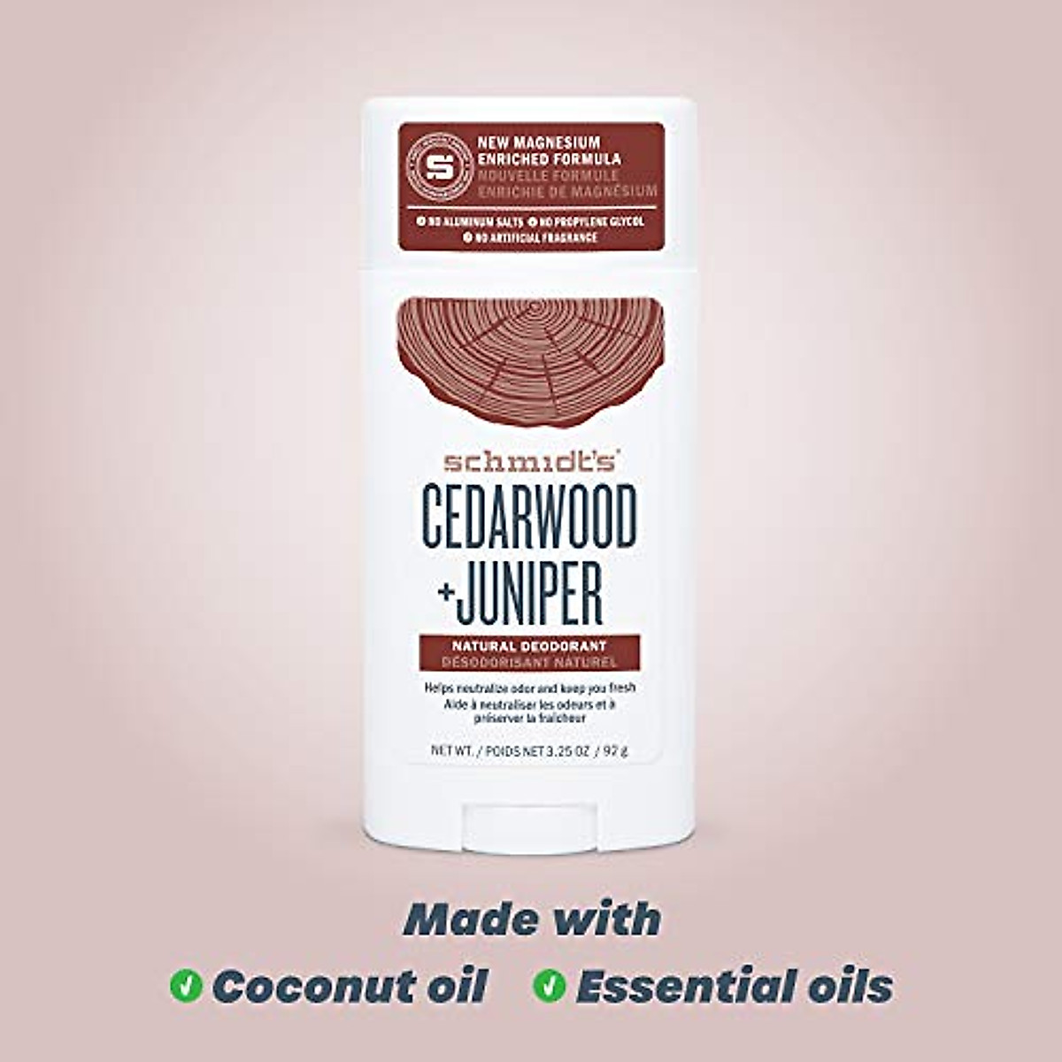 Schmidt's, Aluminum Free Natural Deodorant for Women and Men 24 Hour Odor Protection Certified Cruelty Free Vegan Deodorant oz, Cedarwood + Juniper, 3.25 Ounce