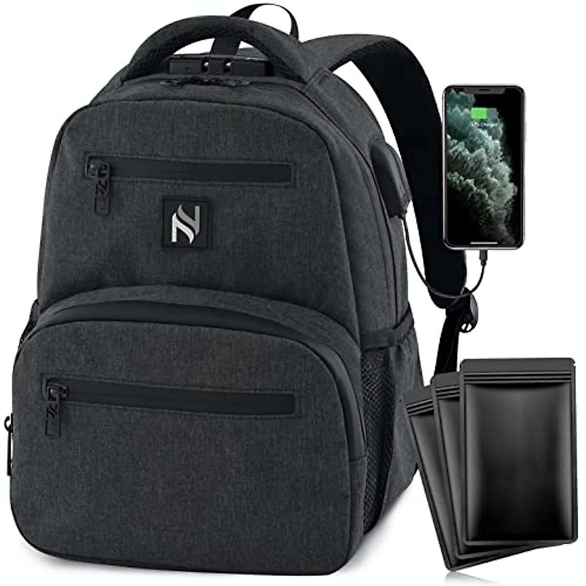 INNOSCENT Mini Smell Proof Backpack With Lock For Men/Women USB & Headphone Port (Dark Grey)