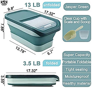 LKSTK 13 LB Collapsible Dog Food Storage Container, Folding Pet Food Container with Lids, Airtight Cat Food Containers with Measuring Cup and Scoop, Kitchen Rice Storage for Pet Food, Cereal