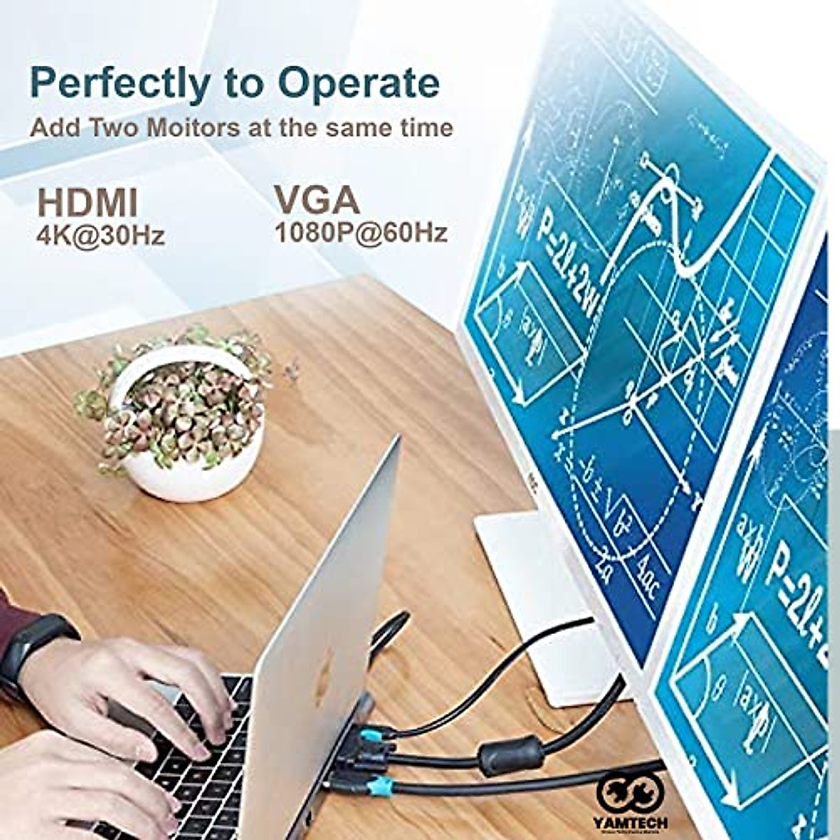 USB C Docking Station, YAMTECH 12-in-1 USB C to Dual 4K HDMI Adapter, USB C HUB Dual Monitor for Windows 4KHDMI*2,100WPD SD/TF,USB3.0,USB C, Ethernet,Laptop Docking Station for Dell/HP/Lenovo/Surface