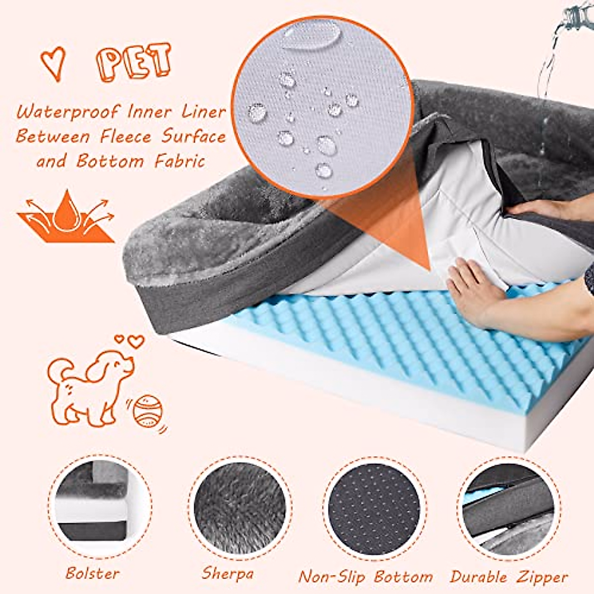 EHEYCIGA Memory Foam Orthopedic Dog Beds for Medium Dogs with 100% Foam Bolsters, Dark Grey, 30x24