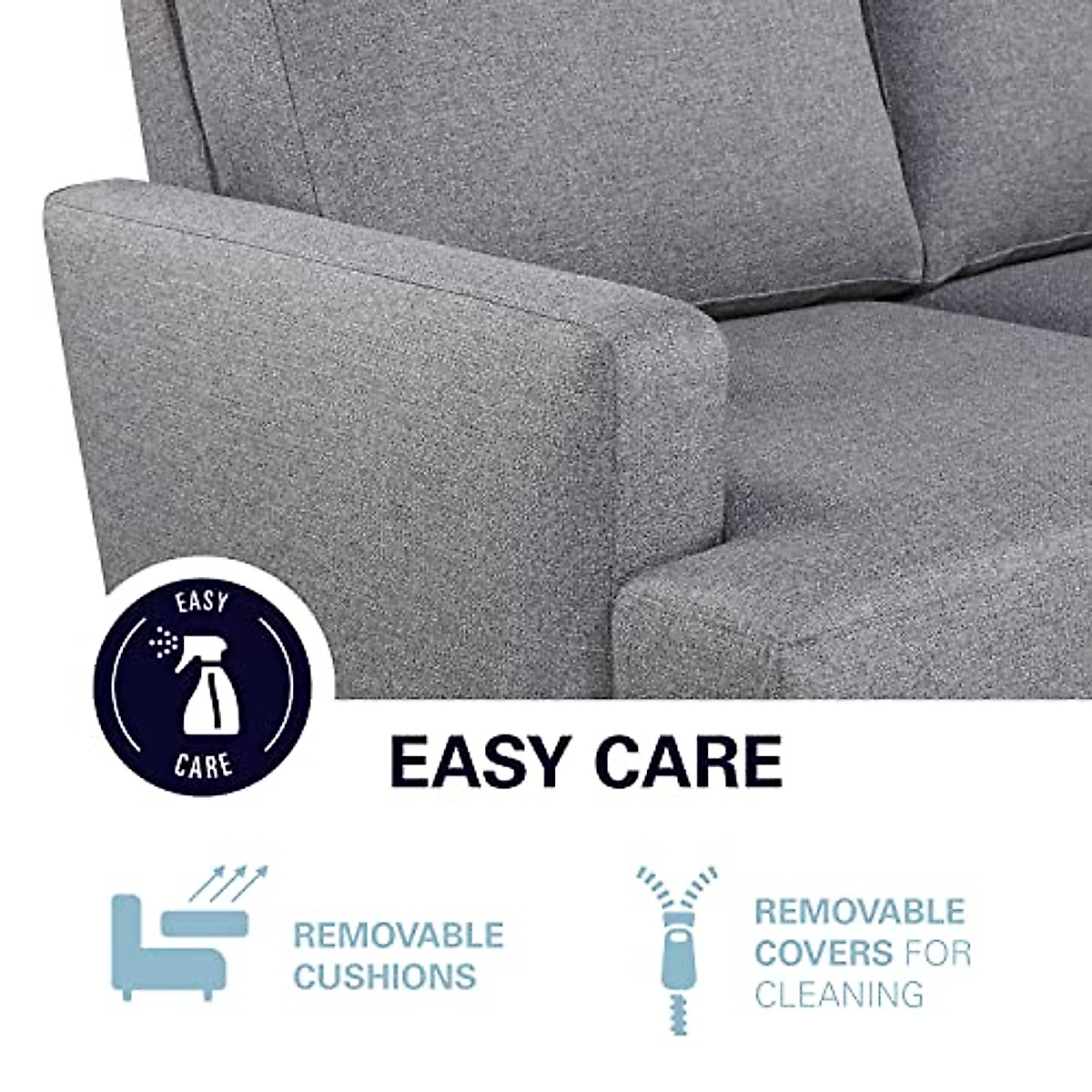 Bridgevine Home Modern 80 Inch Sofa Couch with Dark Walnut Accent Wood Base, for Living Room Easy Clean Couch, Deep Seating Reversable Memory Foam Cushions, Marcus Alabaster Grey, Avalon Grey