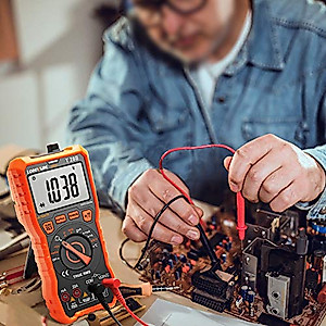 LOMVUM Digital Multimeter, 6000 Counts Auto-Ranging Voltage Tester Meter with Ohm Volt Amp Capacitance Temperature Frequency Diode Backlit LCD and Flashlight
