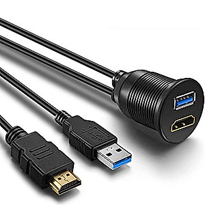 OBVIS USB3.0 HDMI Mount Cable – USB3.0 and HDMI Extension Flush Dash Panel Mount Cable for Car Boat Motorcycle (6 Feet)