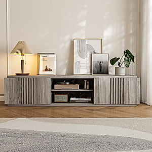 BELLEZE 70" TV Stand for TVs up to 75", Media Entertainment Center Console Table with Oversize Drawers and 2-Tier Open Shelves, Wood Storage Cabinet for Living Room, Bedroom - Mint (Gray)