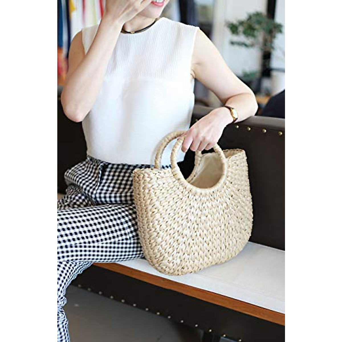 Woven Straw Bags, Summer Beach Tote Bag for Women, Straw Top-handle Handbag