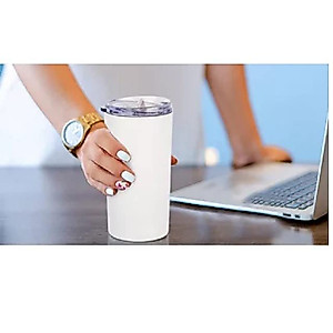 20oz stainless steel double walled insulated drink bottle with straw white skinny