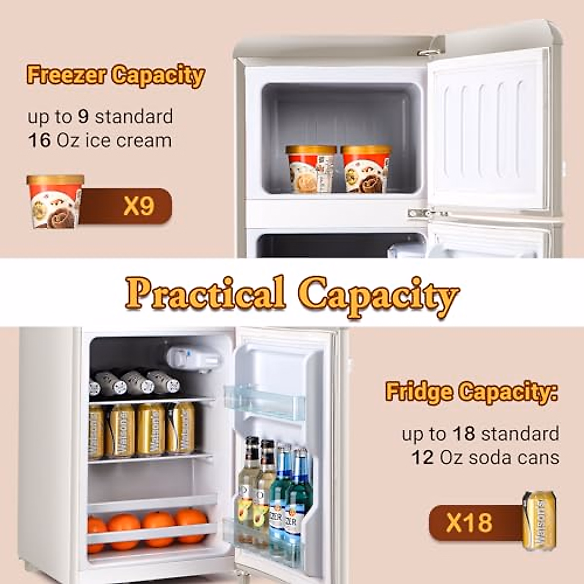 HOPDAY FLS-80G-cream Retro Compact Refrigerator, Cream