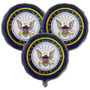 Havercamp U.S. Navy Balloons (3 Pcs.)! 3 (18”) Round Mylar Balloons with Officially Licensed U.S. Navy Crest logo.