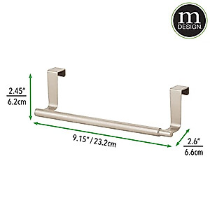 mDesign Adjustable, Expandable Over Kitchen Cabinet Towel Bar Rack - Hang on Inside or Outside of Doors, Hold Hand, Dish, Tea Towels - Customizable to 17" Wide, Omni Collection - Satin