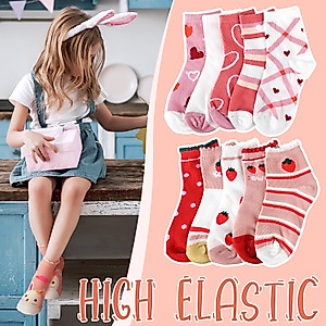 Bencailor 20 Pairs Cartoon Pattern Crew Socks Cute Patterns Ruffle Crew Socks Cotton Cute Socks for Kids Girls (Ages 6-8)