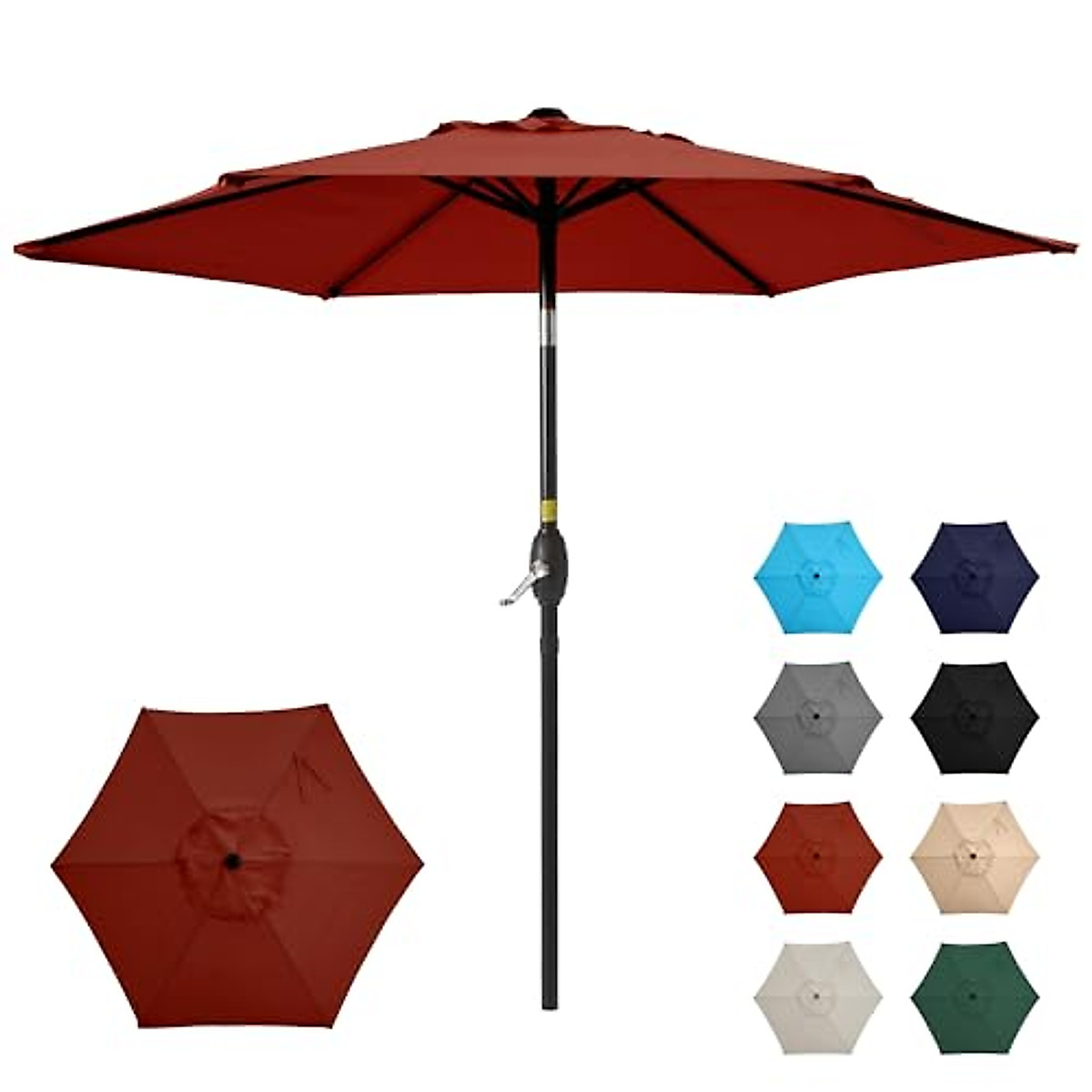 SUNVIVI OUTDOOR 7.5' Outdoor Patio Umbrella, Patio Umbrella, Market Umbrella, Luxury Aluminum Pole Umbrella with Push Button Tilt and Crank, 6 Ribs, Polyester Canopy, Red