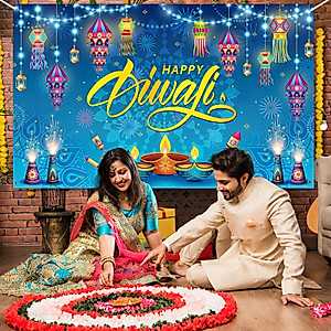 Happy Diwali Backdrop Banner Decorations 73*43 Inch Happy Diwali Banner Rangoli Lantern Photography Deepavali Photography Background for Outdoor Home Indian Festival of Lights Party Supplies(Vibrant)